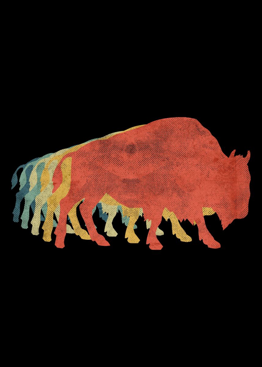 'Bison Fuffalo Retro' Poster, picture, metal print, paint by El Tropico ...