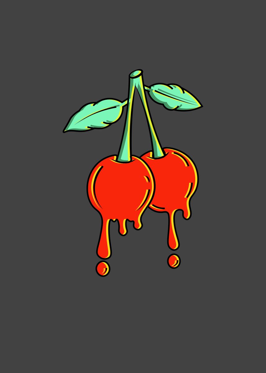 'Cherry Dripping' Poster, picture, metal print, paint by schmugo | Displate