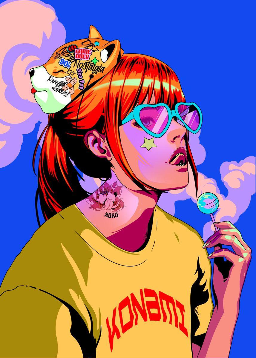 'Pop Mask Girl' Poster, picture, metal print, paint by HeyMoonly | Displate