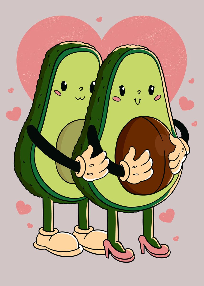 'Funny Avocado love couple' Poster, picture, metal print, paint by Max ...