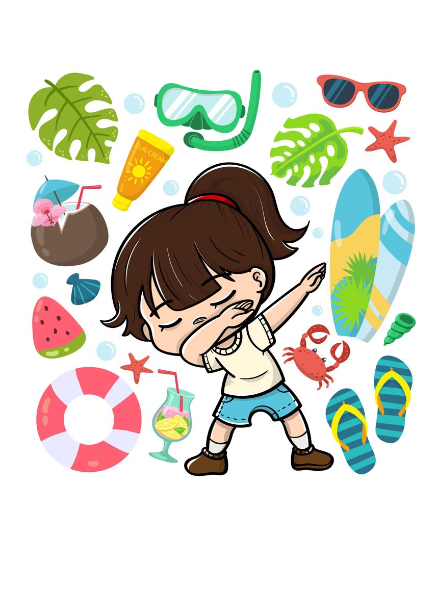 'Dabbing Girl Summer Outing' Poster, picture, metal print, paint by ...