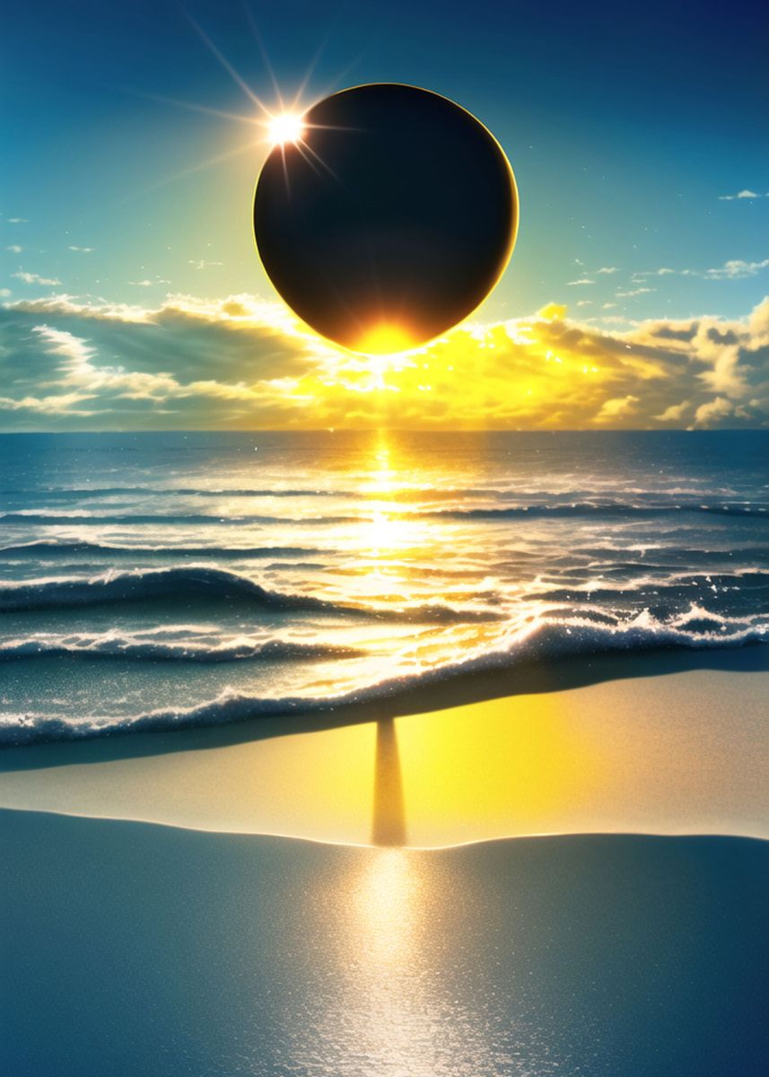 'Eclipse on the beach' Poster, picture, metal print, paint by Ben ...