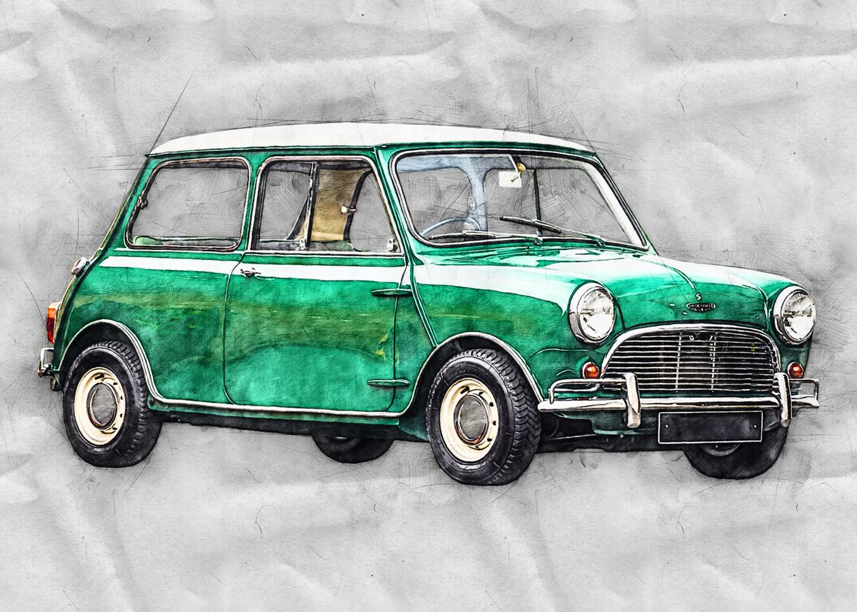 '1963 Austin Mini Cooper' Poster by Pixxelworks Florian Schaller | Displate