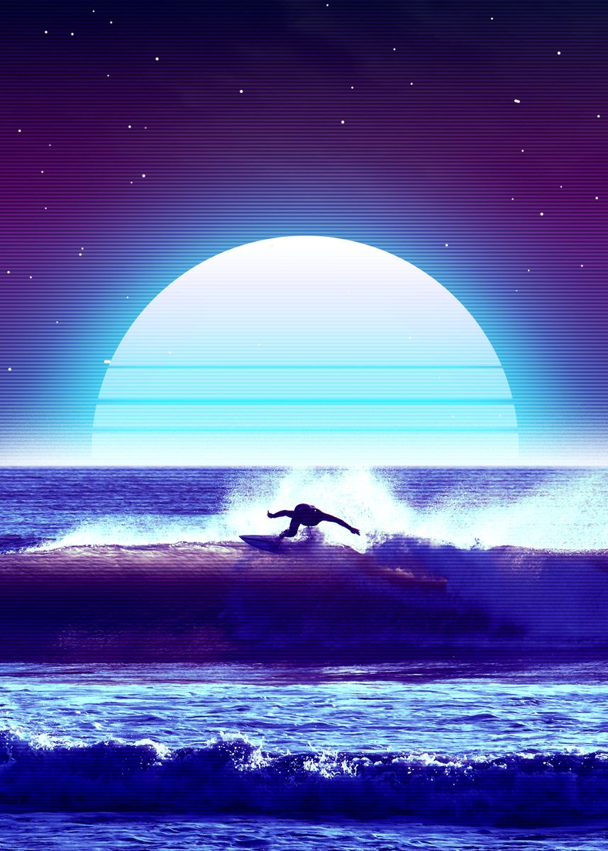 'Synthwave Surf' Poster, picture, metal print, paint by mr happyman ...