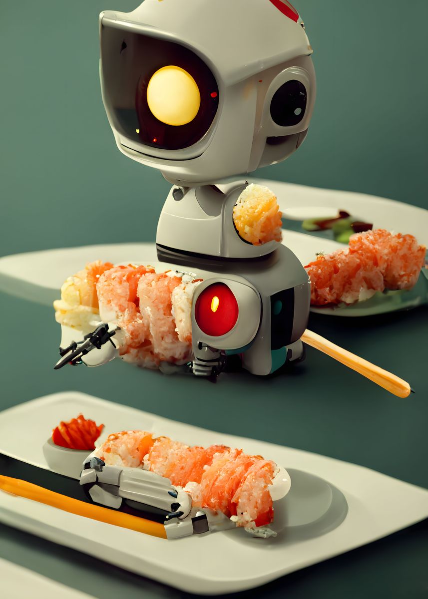 'Sushi Robot' Poster, picture, metal print, paint by David Godbehere ...