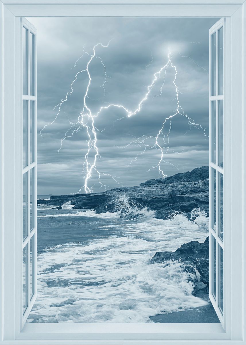'Open window to storm view' Poster, picture, metal print, paint by ...