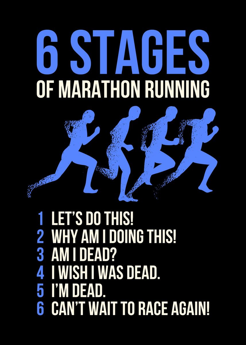 '6 Stages Of Marathon' Poster, picture, metal print, paint by CatRobot ...