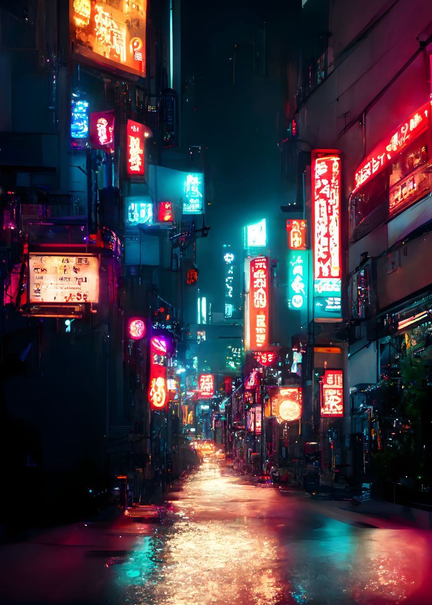 'Asian City at night' Poster by David Godbehere | Displate