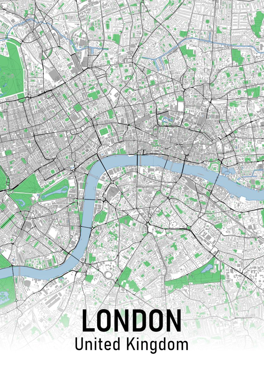 'London City Map' Poster, picture, metal print, paint by TomGeo | Displate
