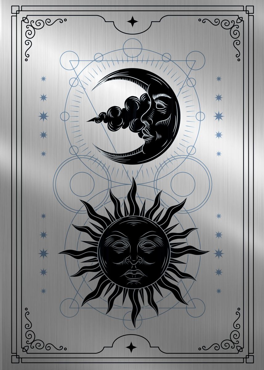 'Sun and moon face' Poster, picture, metal print, paint by Michael ...