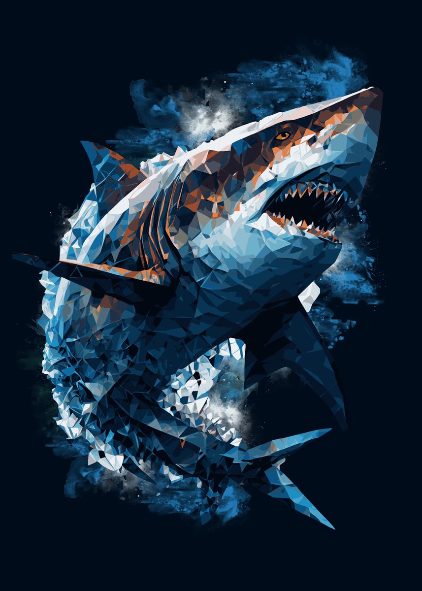 'Abstract Geometric Shark' Poster, picture, metal print, paint by ...