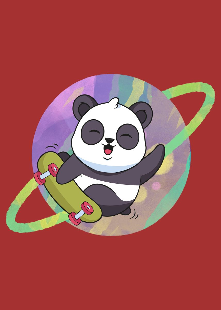'Cute Panda Skate On Saturn' Poster by Oizy Production | Displate