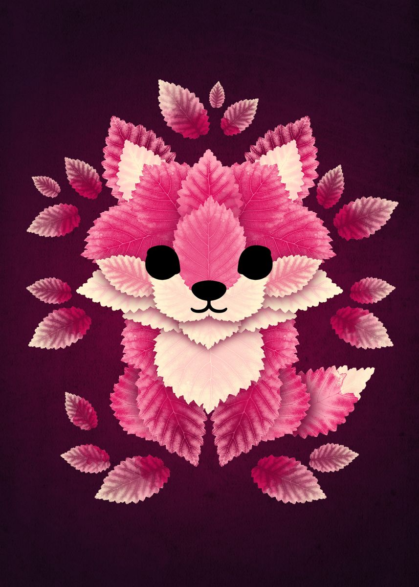 'Pink fox of leaves' Poster, picture, metal print, paint by NemiMakeit ...