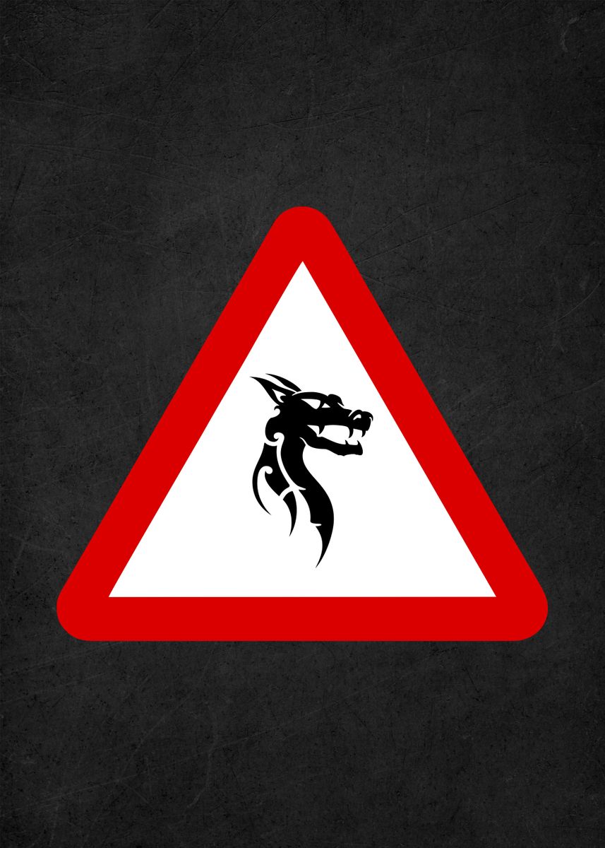 'dragon road sign badges' Poster, picture, metal print, paint by ...