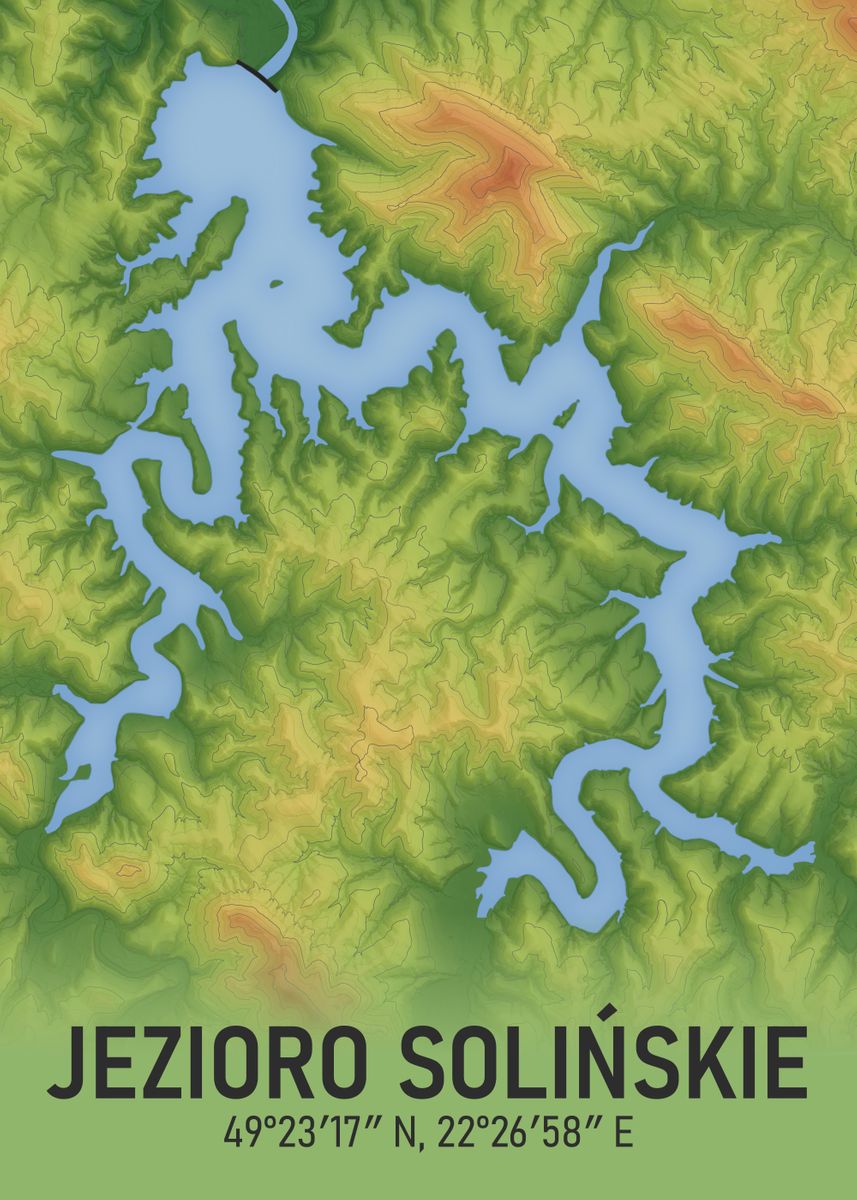 'Lake Solina Topographic' Poster, picture, metal print, paint by TomGeo ...