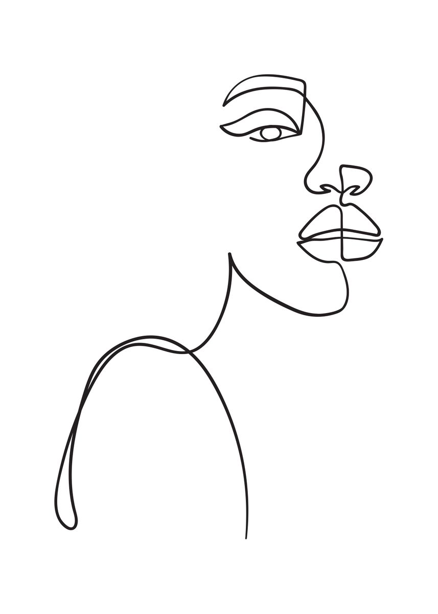 'Female face outline decor' Poster, picture, metal print, paint by ...