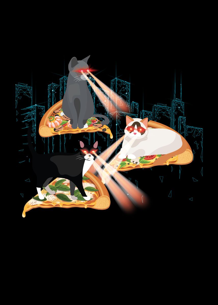 'Laser Cats Pizza Kitties' Poster, picture, metal print, paint by Mooon ...