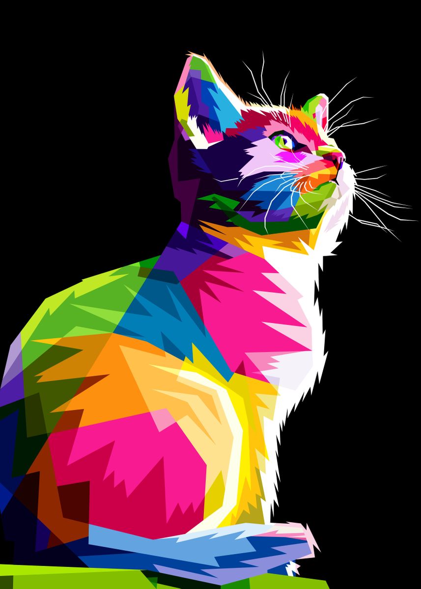 'Cool Colorful Cat Pop Art' Poster, picture, metal print, paint by Team ...