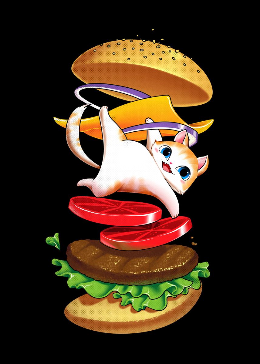 'Hamburger Cat' Poster, picture, metal print, paint by Tobias Fonseca ...