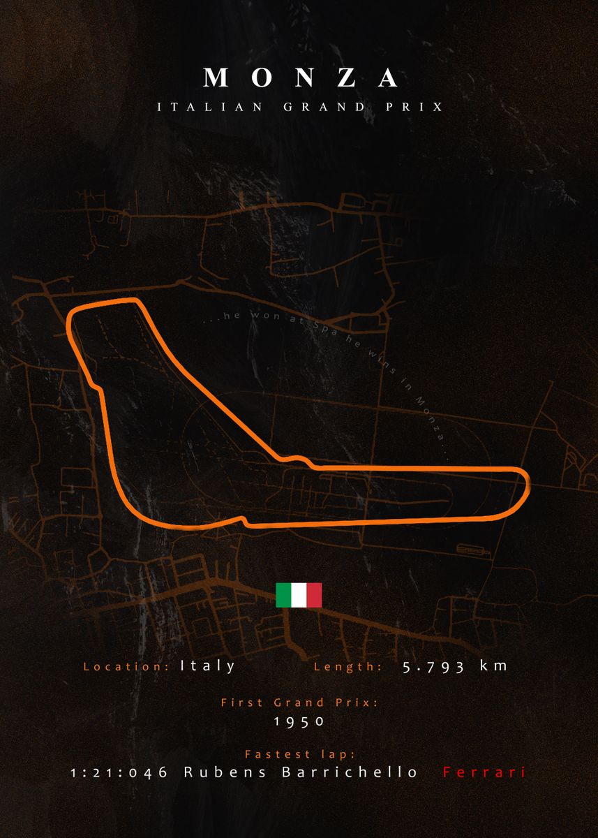 'Monza F1 Track Map Circuit' Poster, picture, metal print, paint by ...