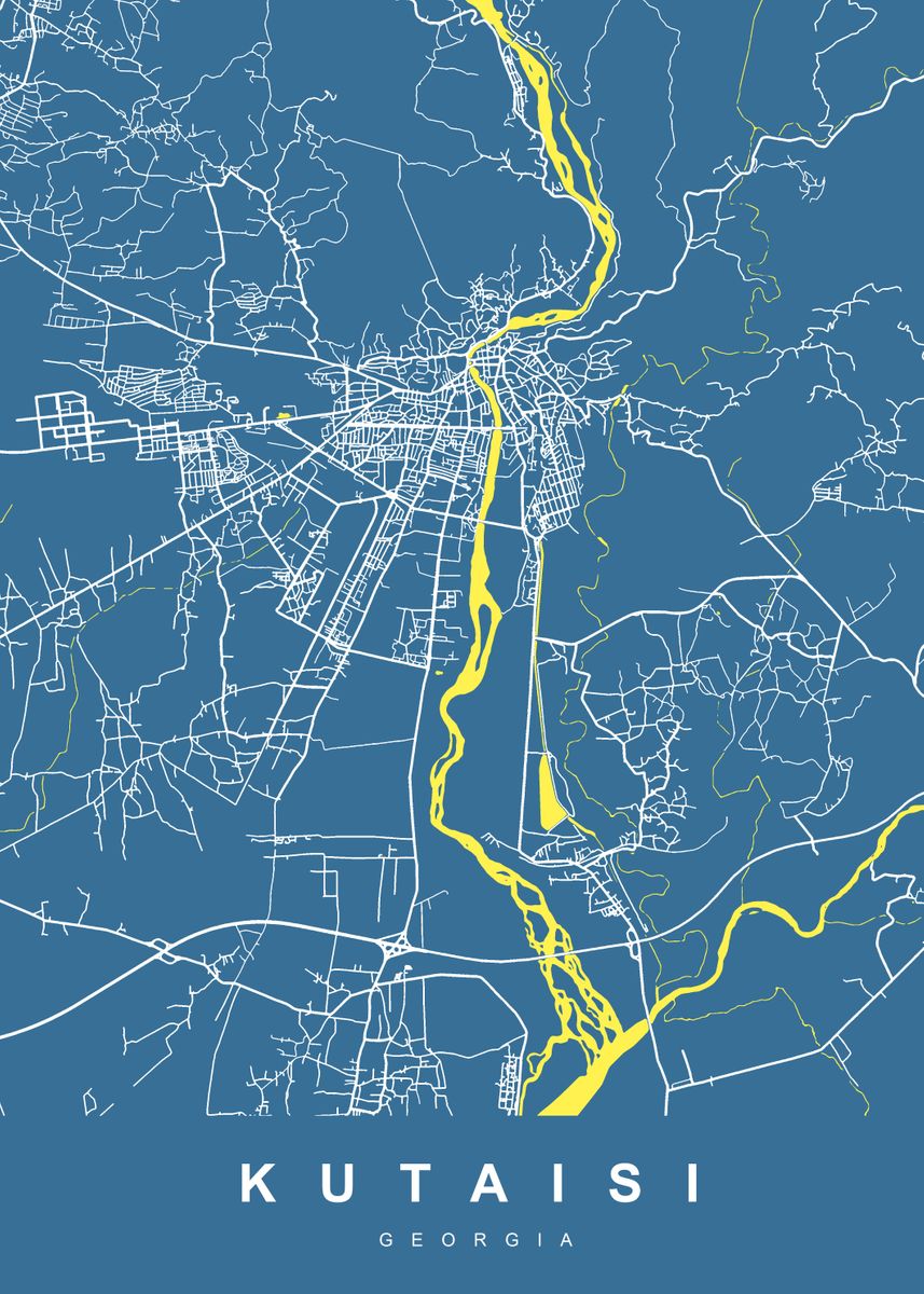 'KUTAISI Map GEORGIA' Poster, picture, metal print, paint by UrbanMaps ...