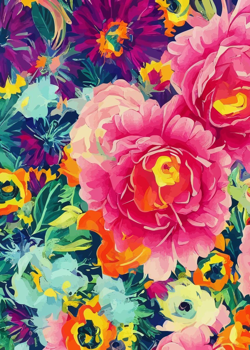 'Wild Farmhouse Florals' Poster, picture, metal print, paint by Prawny ...