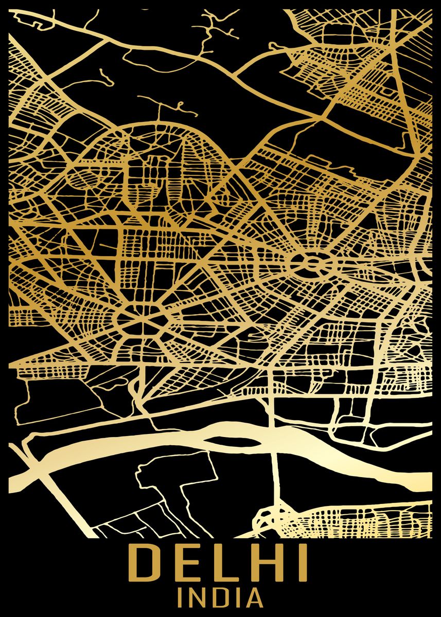 'Delhi India City Map' Poster, picture, metal print, paint by ...