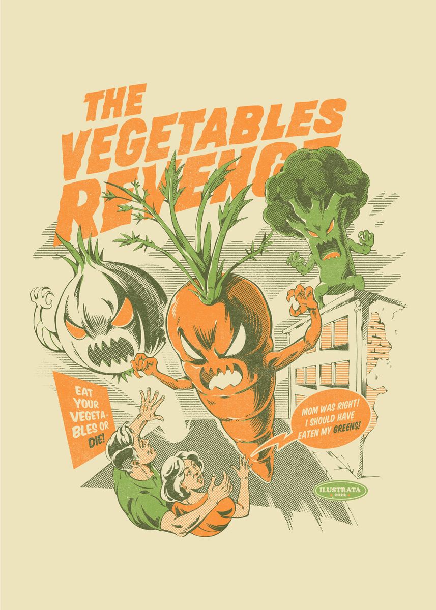 'Eat your Vegetables' Poster, picture, metal print, paint by Ilustrata ...