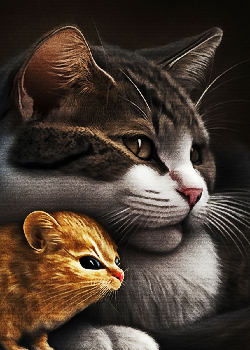 'Cute Cat and Mouse' Poster, picture, metal print, paint by Muh Asdar ...