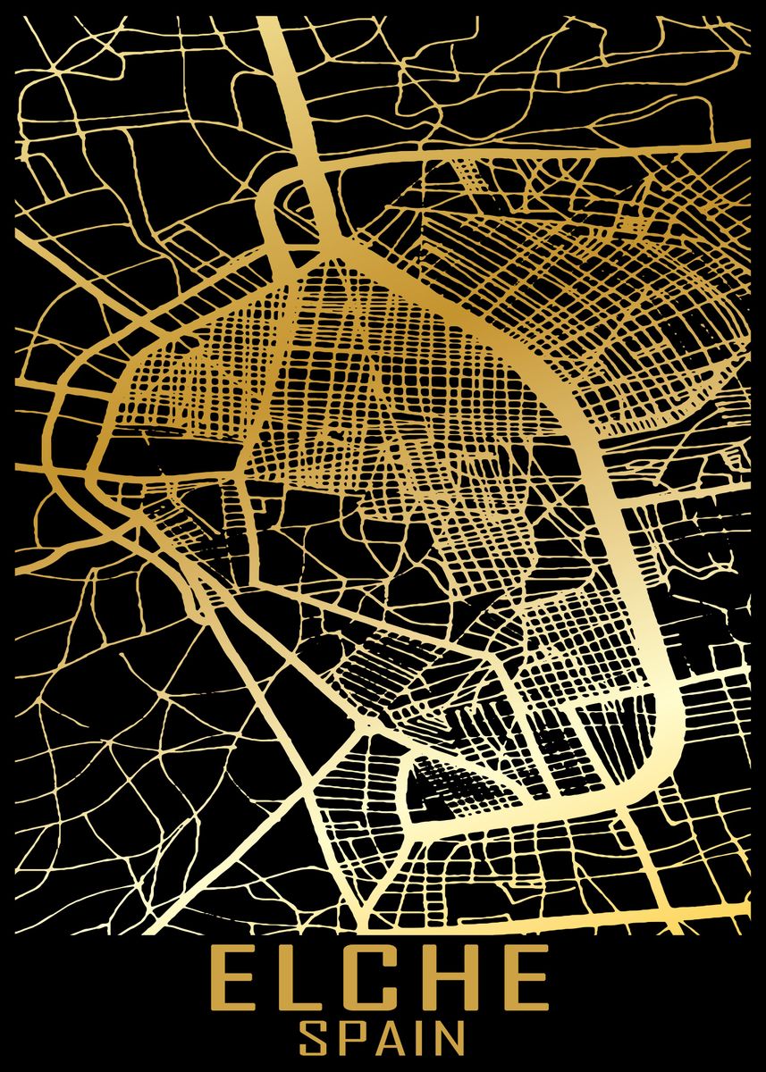 'Elche Spain City Map' Poster, picture, metal print, paint by ...