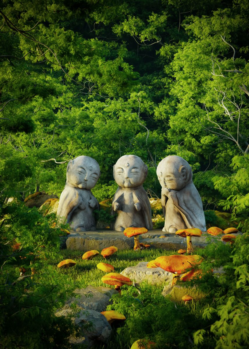 'Three Little Monks' Poster, picture, metal print, paint by Icosphere ...