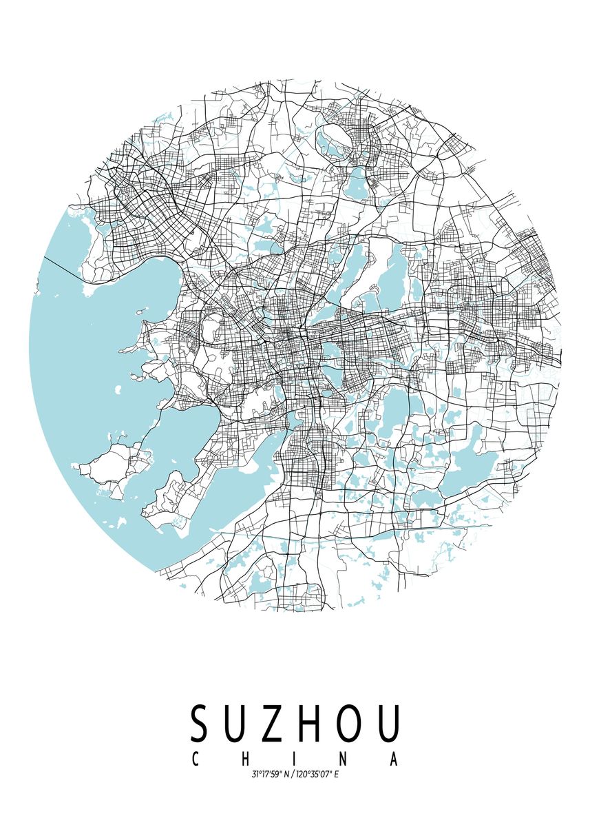 'Suzhou City Map Circle' Poster, picture, metal print, paint by deMAP ...
