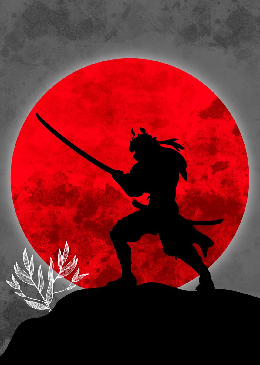 'Japanese red moon ninja' Poster, picture, metal print, paint by Aiden ...