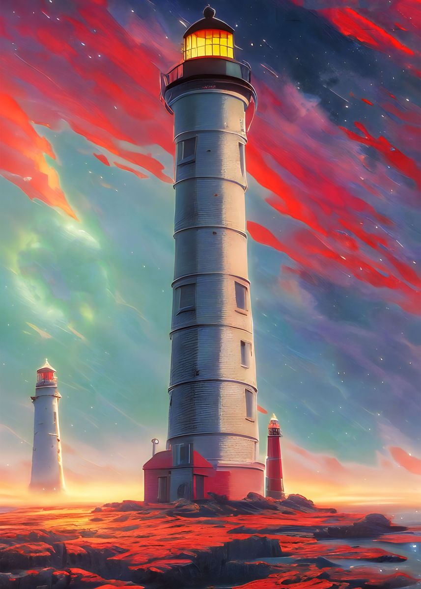 'SPACE LIGHTHOUSE' Poster, picture, metal print, paint by Xi Designs ...
