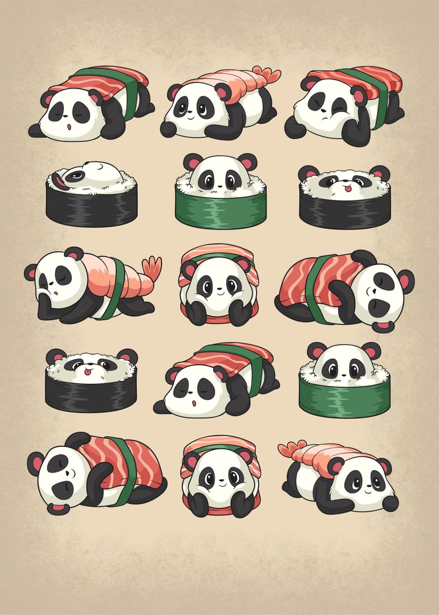 'Sushi Pandas' Poster, picture, metal print, paint by B Cubed Designs ...