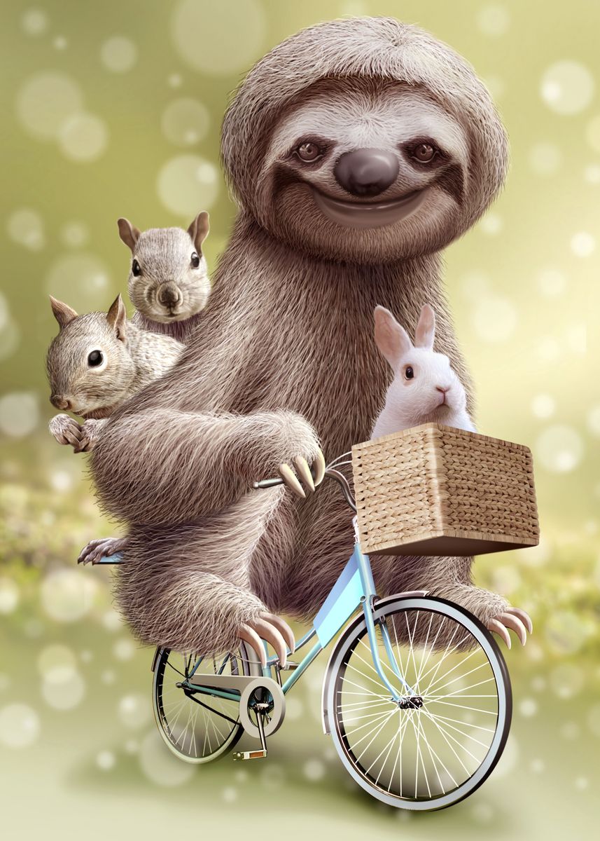 'SLOTH GO RIDING' Poster, picture, metal print, paint by Adam Lawless ...