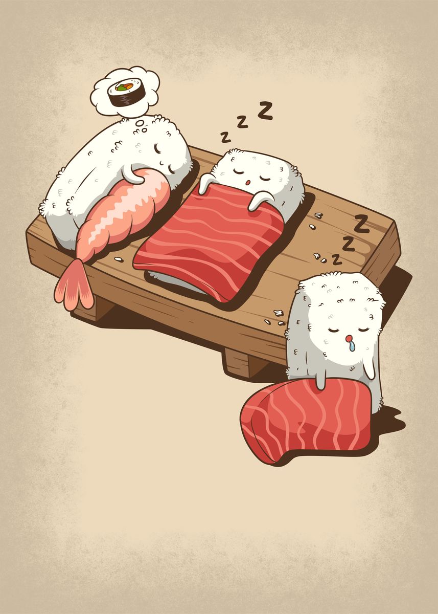 'Sushi Sleep Walkint' Poster, picture, metal print, paint by B Cubed ...