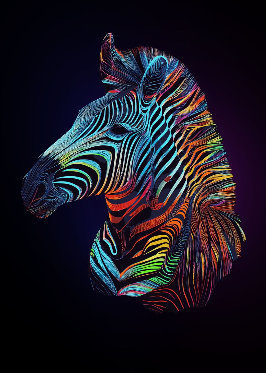 'Psychedelic Zebra' Poster, picture, metal print, paint by BestPrints ...