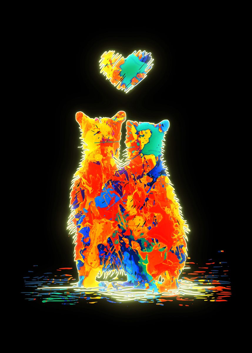 'Bear Love Heart' Poster, picture, metal print, paint by Tony Lee ...