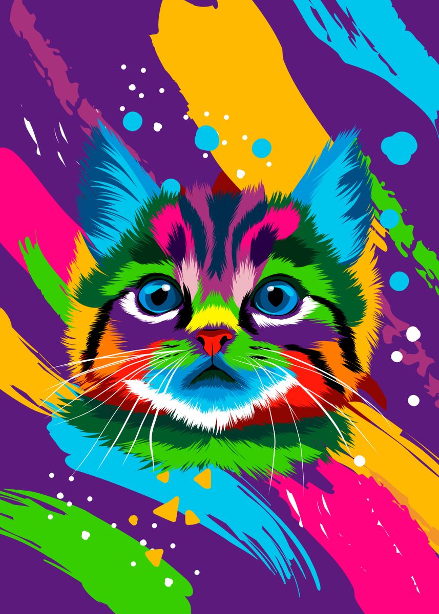 'Colorful Cat' Poster, picture, metal print, paint by Hasnaa Art | Displate
