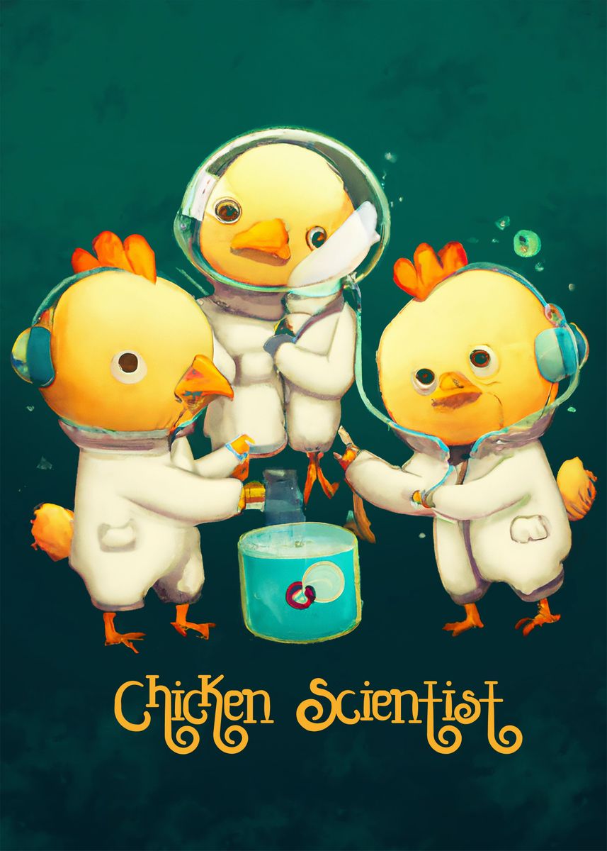 ' 3chicken scientist' Poster, picture, metal print, paint by for Alms ...