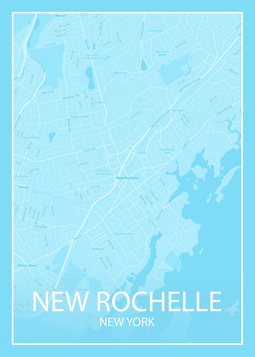 'NEW ROCHELLE NEW YORK MAP' Poster, picture, metal print, paint by One ...