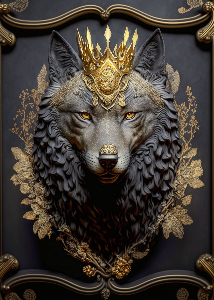'King Wolf Golden Art Deco' Poster, picture, metal print, paint by ...