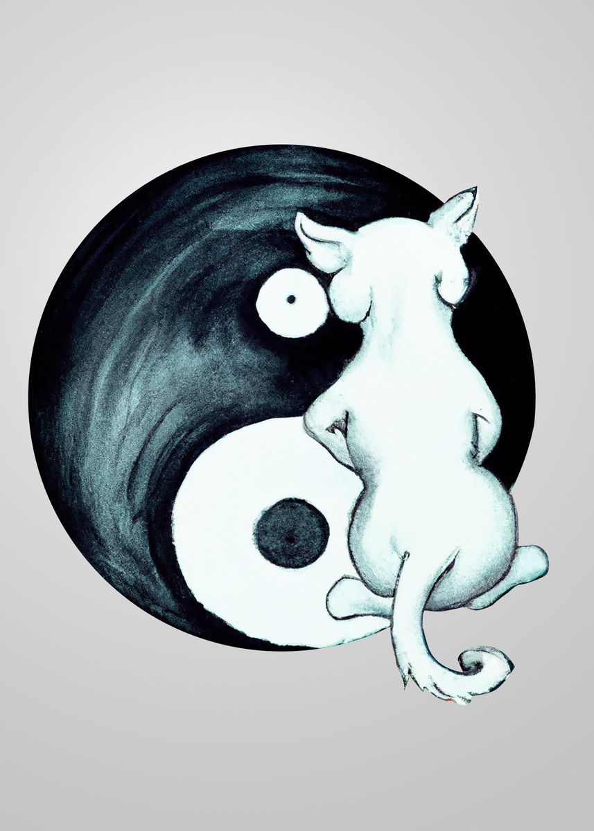 'yin yang cat white' Poster, picture, metal print, paint by aris ...