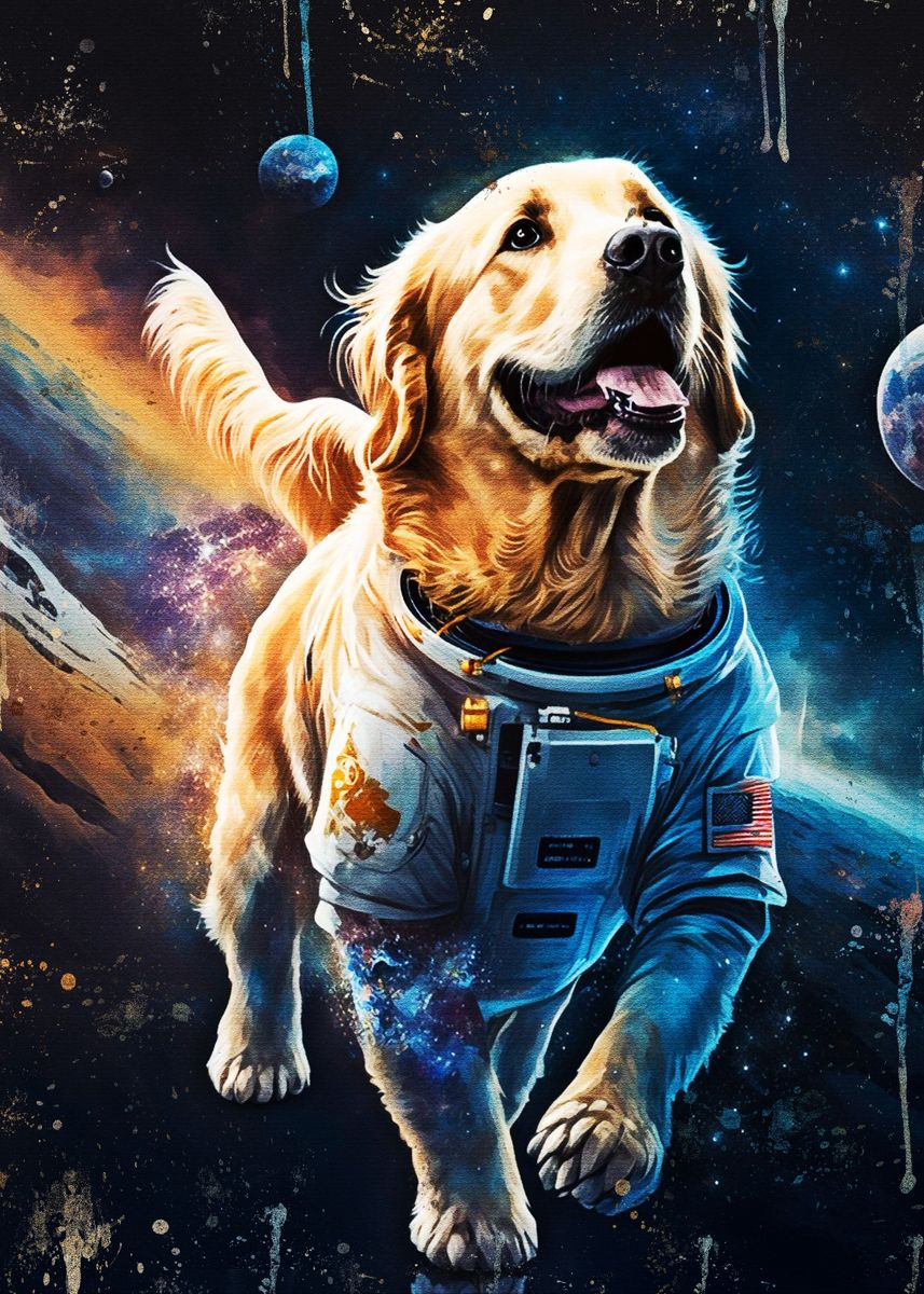 'The space dog' Poster, picture, metal print, paint by Coffee Design ...