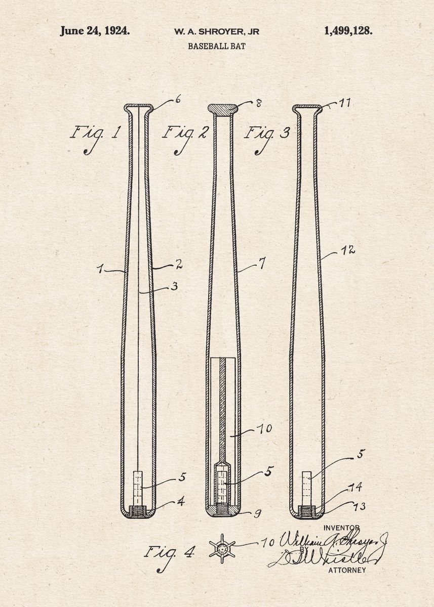'1924 Baseball Bat' Poster, picture, metal print, paint by Daniel ...