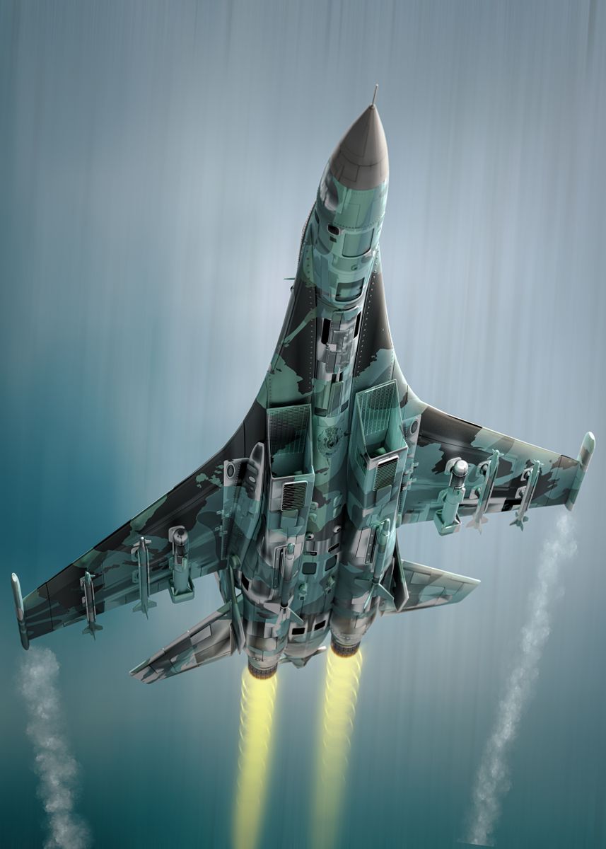 'Su27 in flight' Poster, picture, metal print, paint by Wes Jones ...