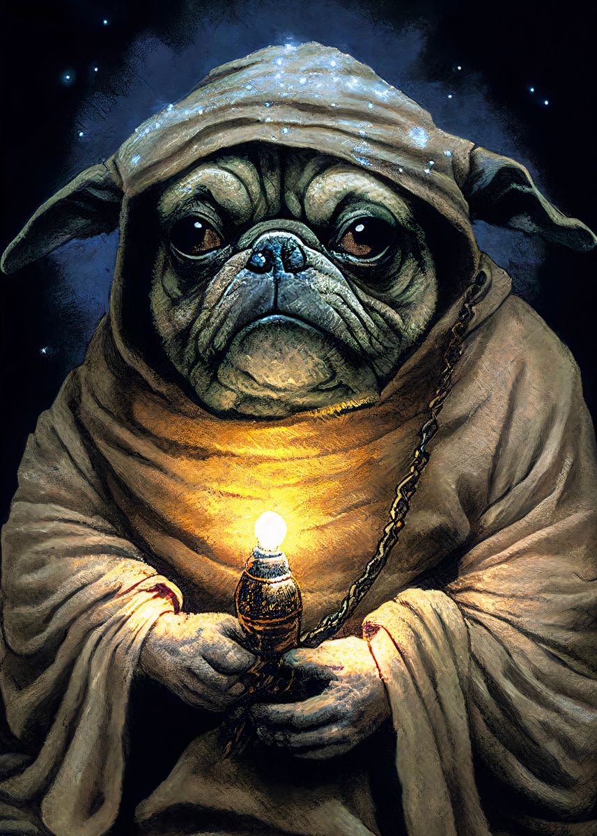 'Pug Monk' Poster, picture, metal print, paint by Displate Master ...