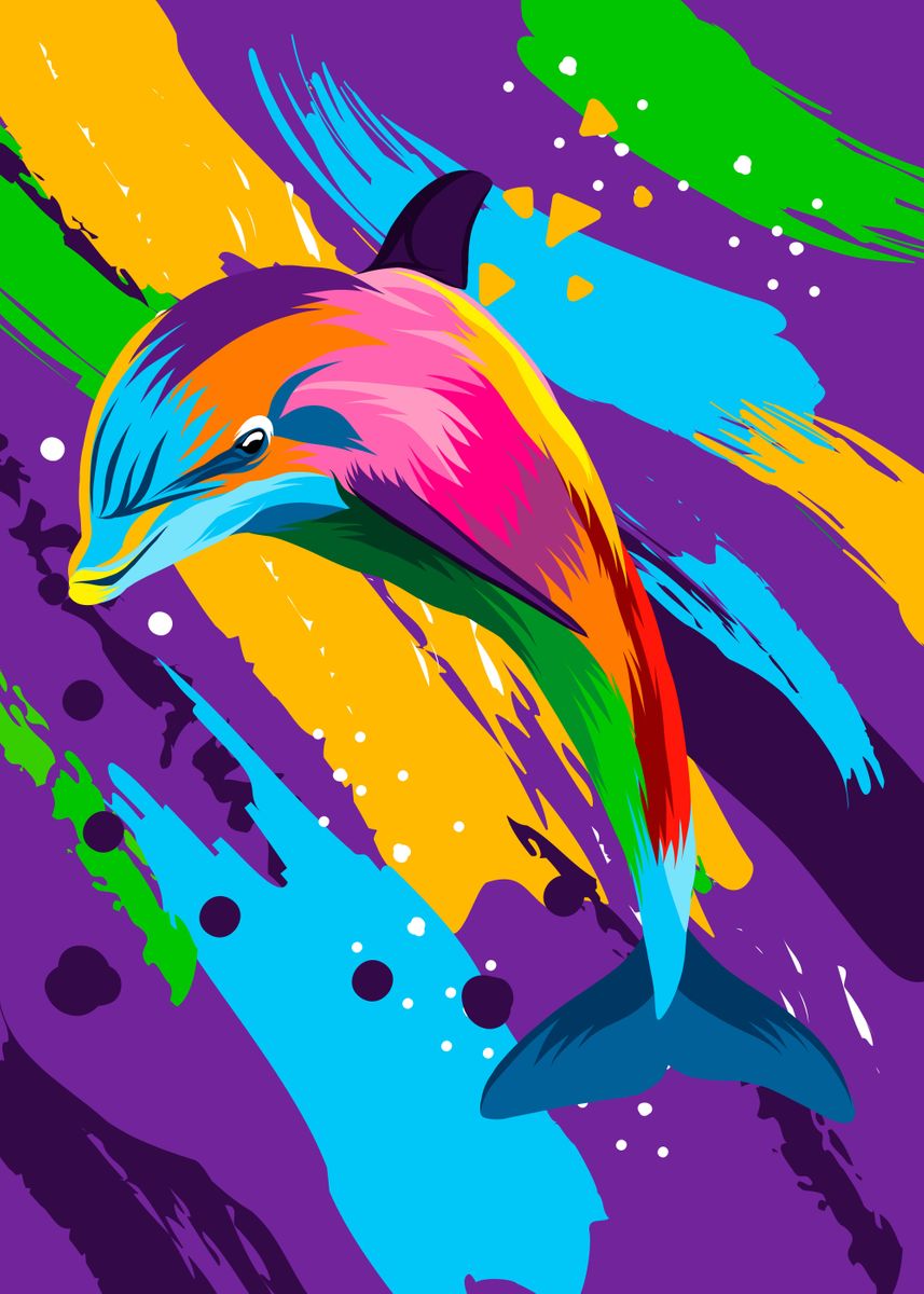 'Colorful Dolphin' Poster, picture, metal print, paint by Hasnaa Art ...