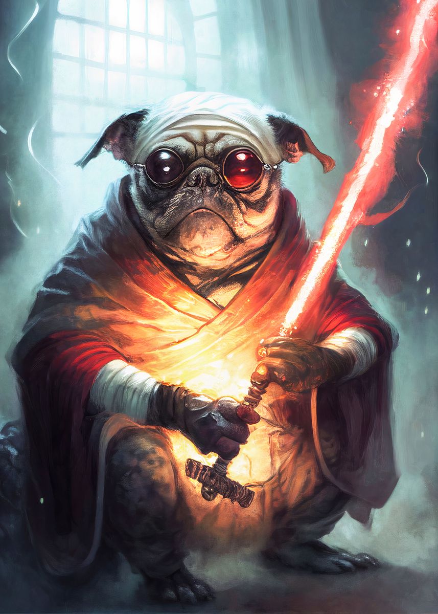 'Pug Monk' Poster, picture, metal print, paint by Displate Master ...